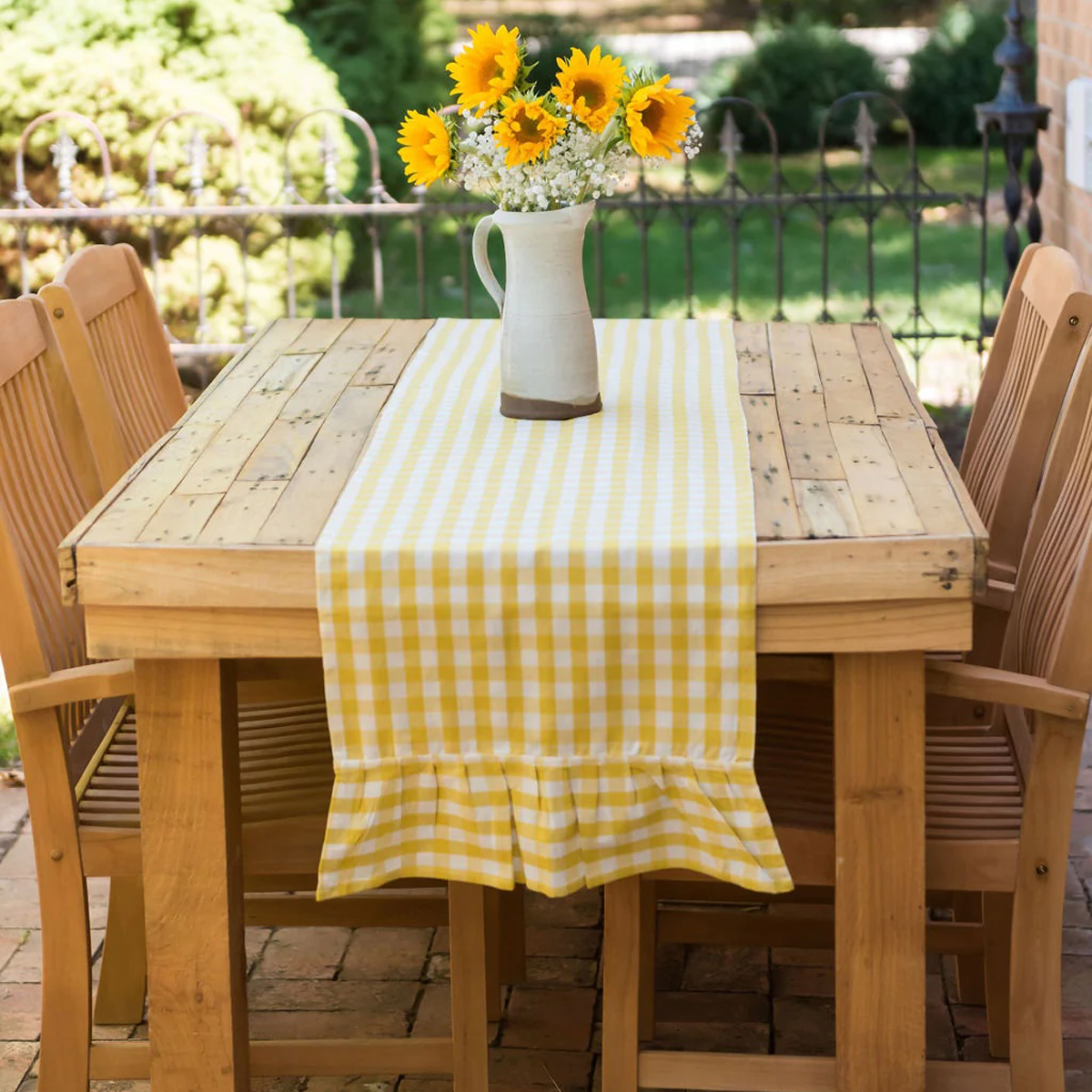 Yellow Ruffled Gingham Table Runner 17" x 104" – Misto Lino